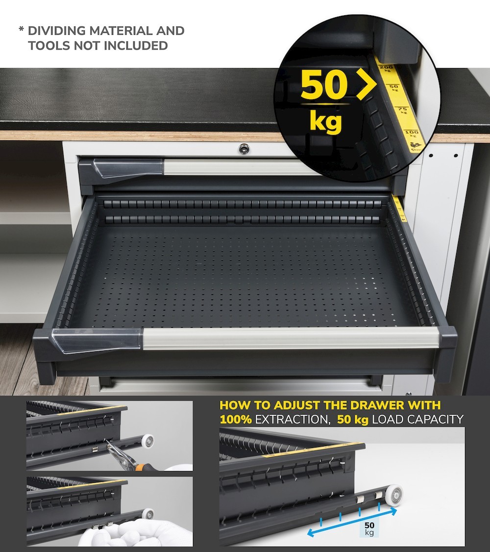 Werkzeugschrank mit 2 Flügeltüren, 3 Schubladen, 2 Auszugsböden, B714 x ...